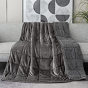 Kaisa Weighted Blanket 15 pounds Queen Size for Adults, Sherpa Fleece Heavy Blankets 15LBS, Fuzzy Hug Blankets, Flannel Sofa Bedding Throw Blanket, Idea Gifts for Adults Birthday, 60x80 Inches, Grey