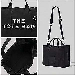 Gourafno The Tote Bags for Women, Canvas Crossbody Tote Bags with Zip Casual Canvas Shoulder Bags for Work School and Travel (Black, Medium)