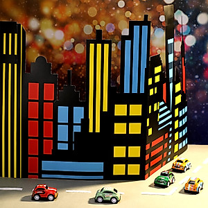 City Skyline Backdrop Hero Party Decoration City Skyline Buildings Photography Background Hero Party Centerpiece City Skyscraper Standing Cards for Hero Birthday Party Baby Shower Decor Supplies