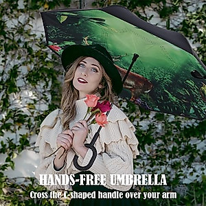 Wxjiahetai Inverted Reverse Umbrella with C-shaped Handle Windproof Upside Down Umbrellas for Rain Double Layer Hands Free Umbrella for Women and Men (Forest Elk)