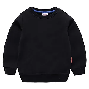 DCUTERQ Boys' Crewneck Thin Sweatshirt Girls Sport Long Sleeve Cotton Pullover Tops Kids Toddler Solid T-Shirt Black 3T