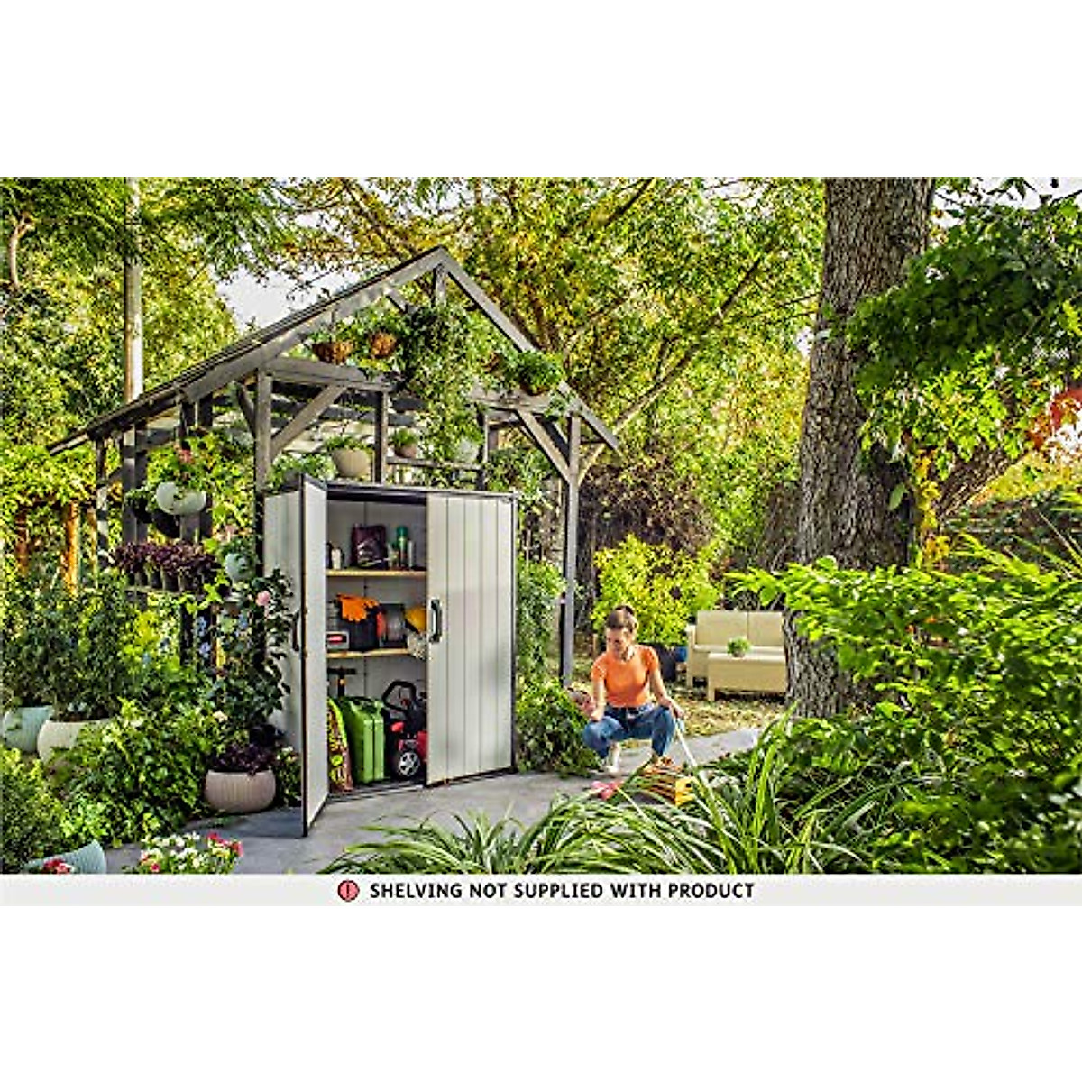 Keter Premier Tall Resin Outdoor Storage Shed for Patio Furniture, Pool Accessories, and Bikes