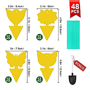 48 Pcs 4 Shapes Yellow Sticky Traps for Fruit Fly, Whitefly, Fungus Gnat, Mosquito and Fly, Sticky Insect Catcher Traps for Indoor/Houseplants/Kitchen, Extremely Sticky, Non-Toxic, Pet & Kid Safe