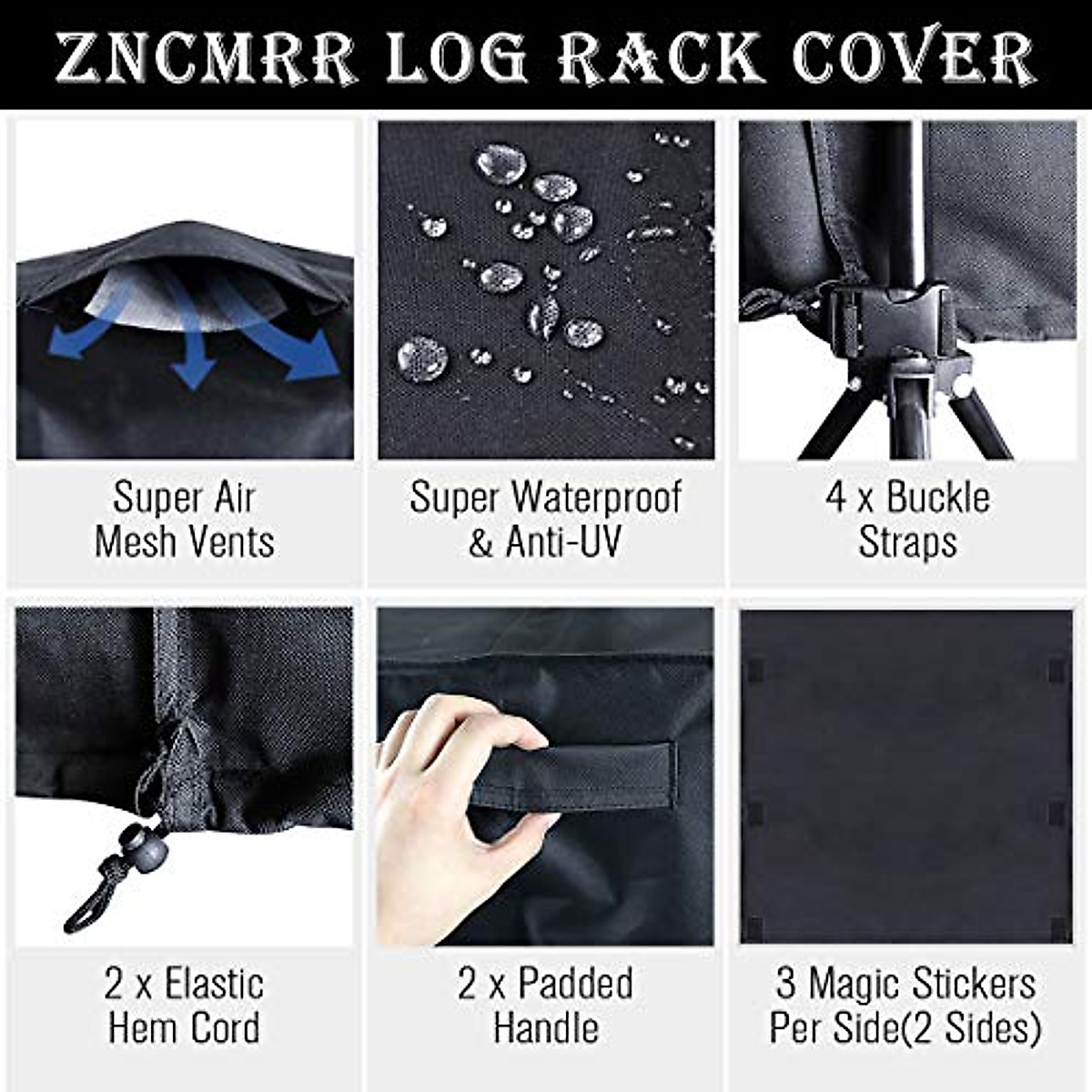 ZNCMRR Firewood Log Rack Cover, 4 Feet 600D Oxford Heavy Duty Outdoor Waterproof All-Weather Outdoor Protection for Firewood Rack Cover, 48" x 24" x 42" (4 Feet, Black)