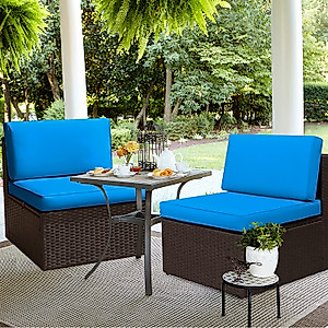 Devoko 2 Pieces Patio Furniture Sets All-Weather Outdoor Sectional Armless Sofa (Blue)
