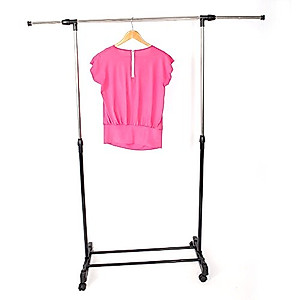 Guangshuohui Clothes Garment Rack, Clothing Rolling Rack on Wheels and Bottom Shelves, Black & Silver (A)