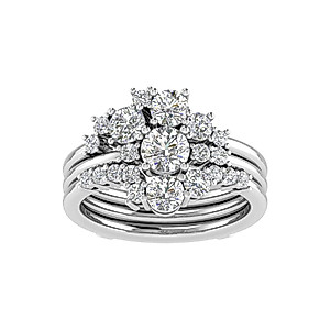 TwoBirch Floral Design Ying Yang Ring Guard and Engagement Ring Bridal Set (2 Rings) Diamond Simulant White Gold (Size 9)