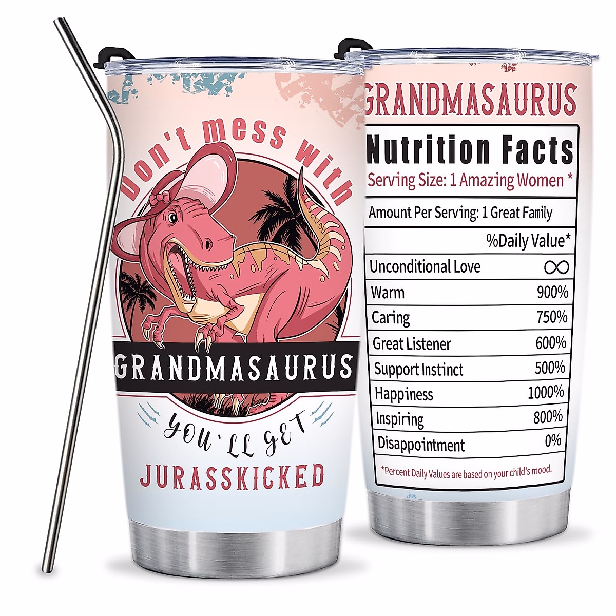 Grandma Tumbler Gift for Grandma For Mother's Day from Grand kids Nana Gifts from Granddaughter Grandson - 20oz Funny Tumbler Dinosaur Cup - Unique Birthday Christmas Gifts