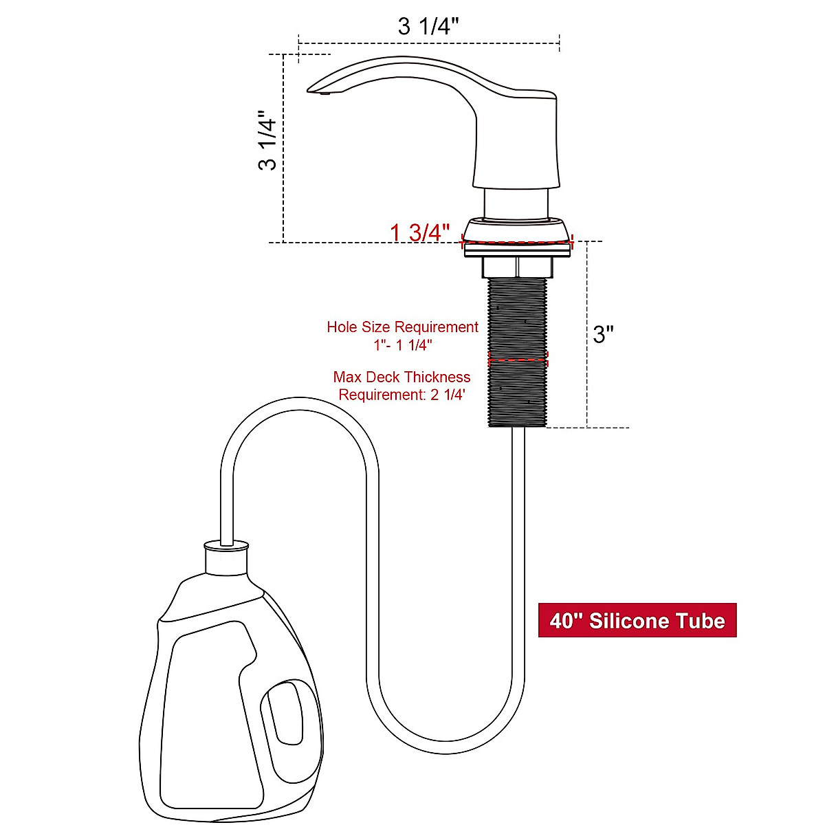 GAGALIFE Kitchen Sink Soap Dispenser - Sink Soap Dispenser Pump with 40" Silicone Extension Tube Kit (Brushed Nickel), Say Goodbye to Frequent Refills G080-1BN