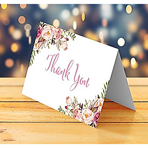 Pink Floral Thank You Cards with Envelopes, 4 x 6 Boho Flower Thank You Notes - Chic Greeting Cards 25 Bulk Pack, Blank Inside, Meet Wedding, Bridal Shower, Girl Baby Shower More Occasion