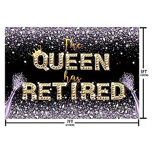 AIBIIN 7x5ft The Queen Has Retired Backdrop Happy Retirement for Woman Farewell Party Purple Black Gold Glitter Diamond Champagne Crown Background Officially Congrats Retire Decoration Banner Props