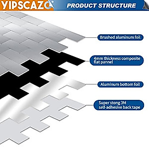 Yipscazo 5 - Sheet Peel and Stick Metal Backsplash, Stick on Tiles Stainless Steel Backsplash Peel and Stick for Kitchen, Bathroom, Fireplace (12''x12'', Silver)