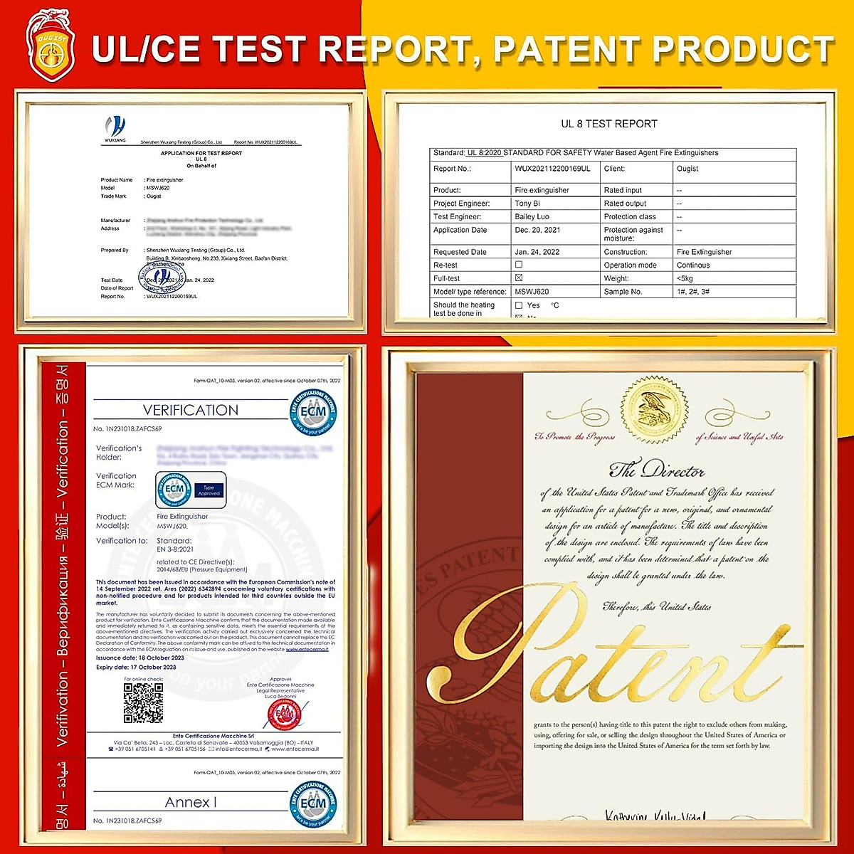 Ougist 2 Pcs Fire Extinguisher with Mount - 4 in-1 Fire Extinguishers for The House, Portable Car Fire Extinguisher, Water-Based Fire Extinguishers(620ml)