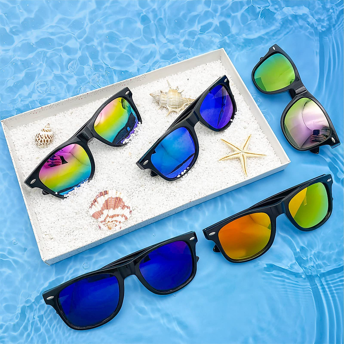 Pibupibu 20 Pack Neon Party Sunglasses Bulk, Whalesale Cheap Sunglasses for Kids Adult, Mirror Len Retro Party Favors Glasses