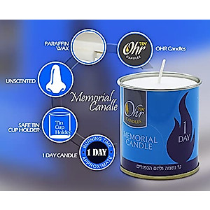 1 Day Yahrzeit Candle - 48 Pack - 24 Hour Kosher Yahrtzeit Memorial and Yom Kippur Candle in Tin Cup Holder