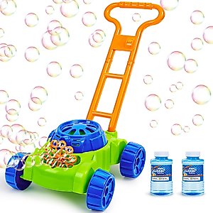 Sloosh Bubble Lawn Mower Machine for Kids，Automatic Bubble Mower with Bubble Solutions, Push Toys for Toddler, Baby Activity Walker for Outdoor, Bubble Maker for Party in Summer Birthday Gift