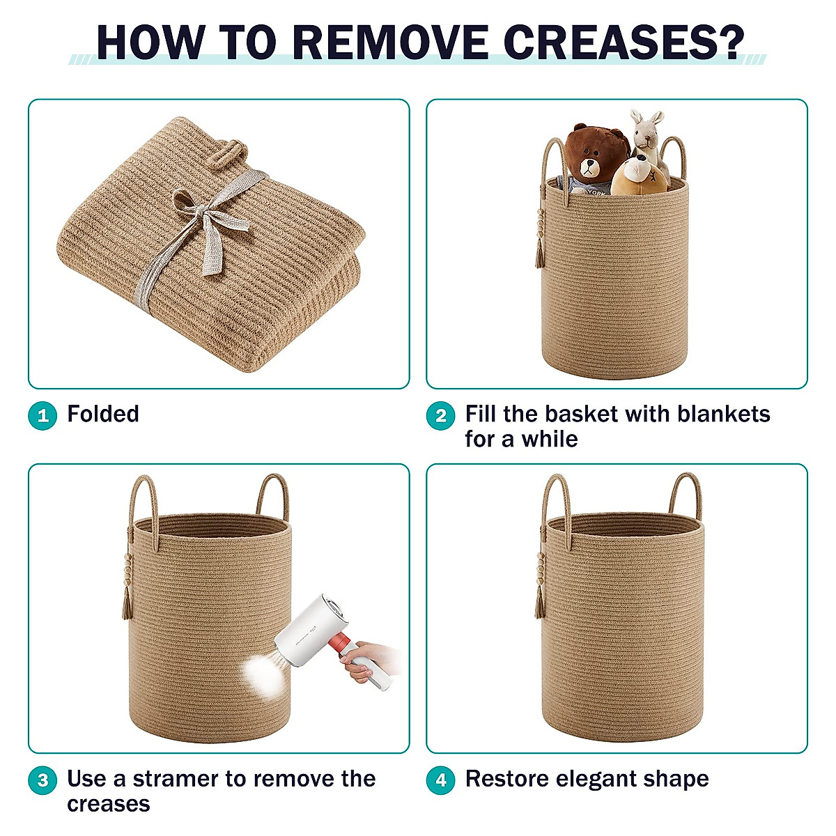 Jute Rope Woven Laundry Hamper Basket by YOUDENOVA, 58L Tall Laundry Basket, Baby Nursery Hamper for Blanket Storage, Clothes Hamper for Laundry in Bedroom-Large-Jute