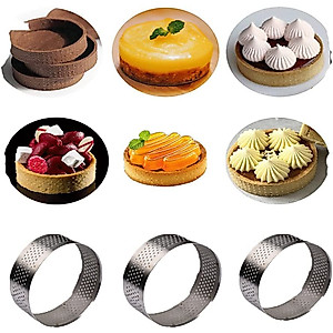 Exogio 10Pcs Circular Tart Ring 8 cm, Stainless Steel Porous Tart Bottom Ring, Heat-Resistant Perforated Pie Cake Mousse Mould Baking for Kitchen, Dessert Making