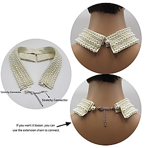 Trimscraft Statement Collar Necklace Simulated Pearl Beaded Bib Detachable False Collar Choker With Extension Chain Clothing Accessory for Women