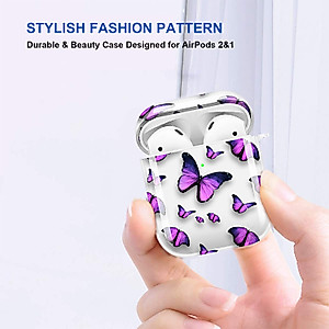 Maxjoy for AirPods Case Cover, Clear AirPod Case for Women Girly Cute Soft Protective Transparent iPod Case with Keychain Clip for AirPods 2nd 1st Generation Charging Case 2&1, Purple Butterfly