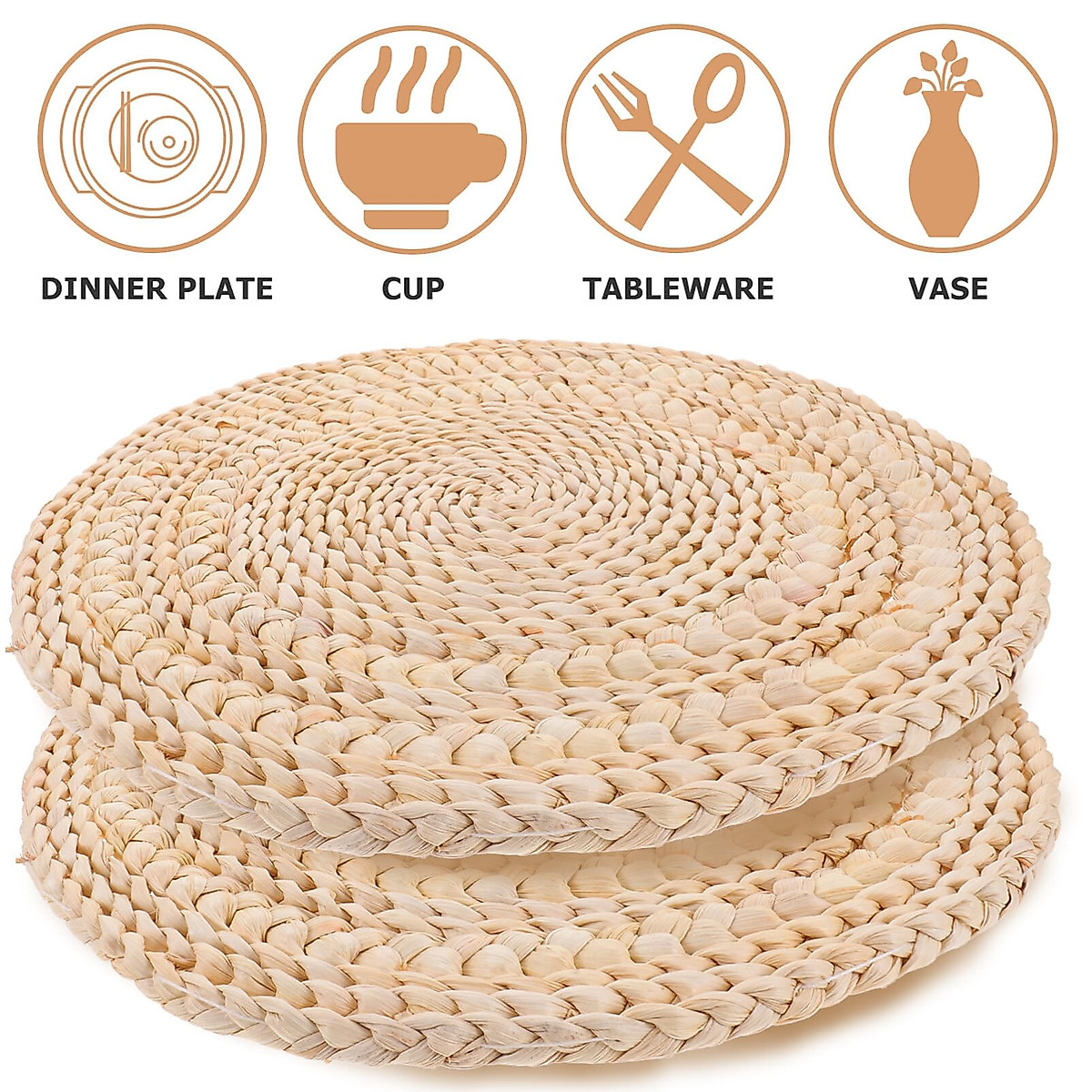 HEMOTON Straw Insulation Placemat Upholstery Trim Round Woven Placemats Indoor Mats Farmhouse Placemats Drinks Coasters Woven Cutlery Cushion - Placemat Hand Woven Placemat