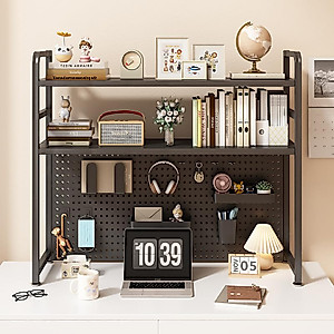 HOLMZCED 38 Inch Tabletop Desk Bookshelf, 2 Tiers Desktop Bookcase Modern Desk Shelf Organizer Display Shelf Rack Desk Storage Organizer Black for Bedroom Study Living Room Office School