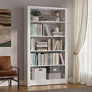 RpAosd Metal Bookshelf, 69" Heavy Duty Bookcase with 5 Adjustable Shelves, Open Shelf Bookcase, Free-Standing Library Bookshelf for Home Office, Library, Bedroom, Living Room (White)