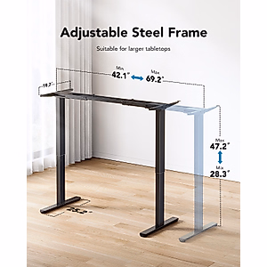 HUANUO 265 lbs Dual Motor Electric Standing Desk Frame, Thick T-Shaped Desk Legs Made of Automotive-Grade Steel, for Max 90″ x 31.5″ Desktop, Height Adjustable Desk Frame for Home Office, Frame Only