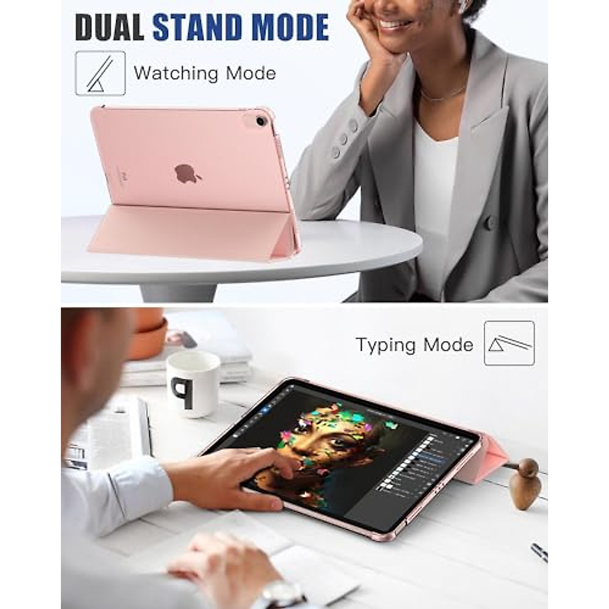 MoKo for iPad Air 6th Generation 11 Inch Case M2 2024/ iPad Air 5th Gen Case 2022/iPad Air 4th Gen Case 2020,iPad Air 11" Case with Translucent Hard Back Cover,iPad Air 6/5/4 Case, Rose Pink