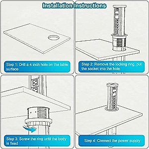 Automatic Pop Up Power Outlet, Popup Wireless Charging Station with 3AC Plugs + 2 USB, Pop up Electrical Outlets for Countertops, Recessed Hidden Outlet for Kitchen Island Conference (Silver White)