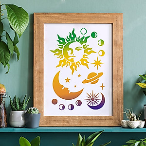 FINGERINSPIRE Moon Sun Planet Stencil Decoration Template 29.7x21cm/11.6x8.3 inch Plastic Space Planet Stars Drawing Painting Stencils Rectangle Reusable Stencils for Painting and DIY Projects