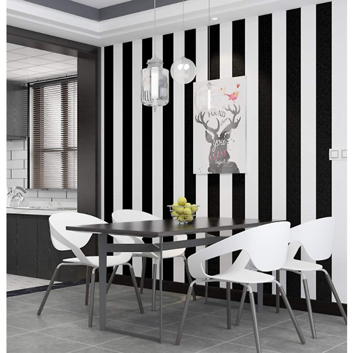 Simplemuji Black & White Striped Wallpaper Self Adhesive Shelf Liner Dresser Drawer Cabinet Sticker 17.7 Inch by 98Inch