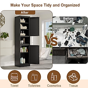 Tall Bathroom Storage Cabinet, 71" H Slim Corner Floor Cabinet with 2 Doors and 3 Adjustable Shelves, Small Space Narrow Bathroom Organizer for Bathroom Living Room Home Office