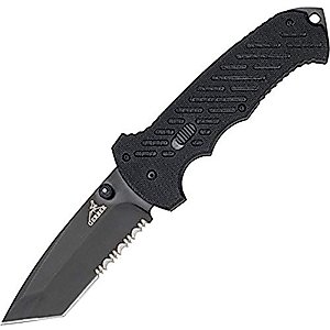 Gerber Gear 30-000118N 06 FAST Knife, Folding Tactical Serrated Edge Tanto Knife, Black