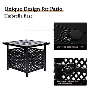 SUNCROWN Outdoor Patio Side Table with 1.57" Umbrella Hole, Patio Bistro Square Table, Garden Furniture Deck Pool Table