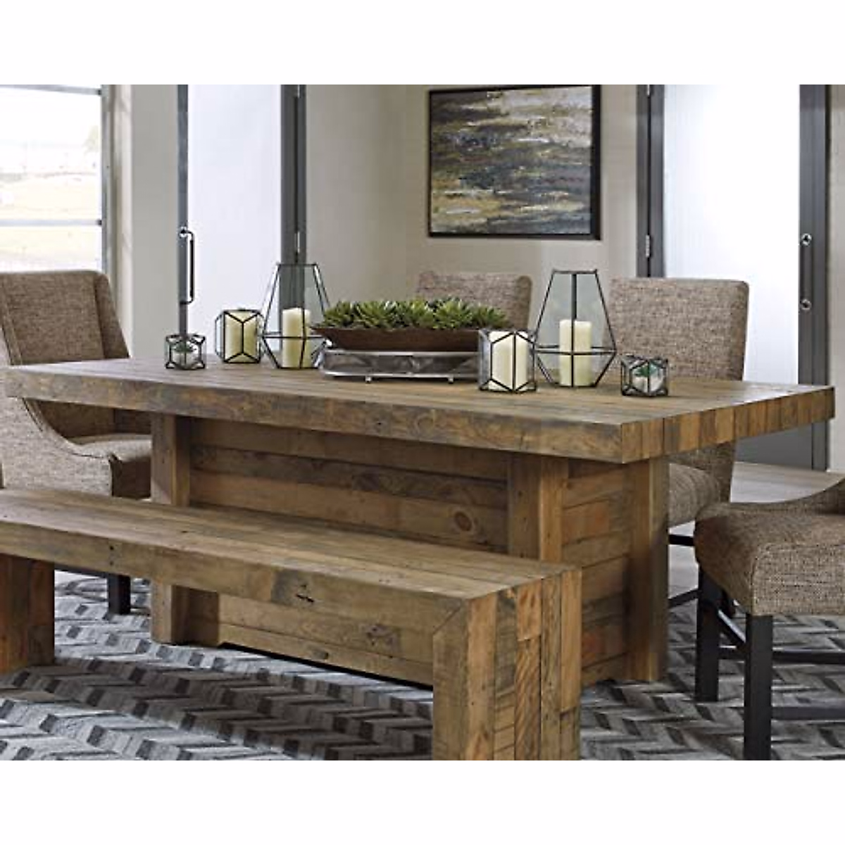 Signature Design by Ashley Sommerford Farmhouse Reclaimed Pine Wood Dining Table, Seats up to 6, Brown