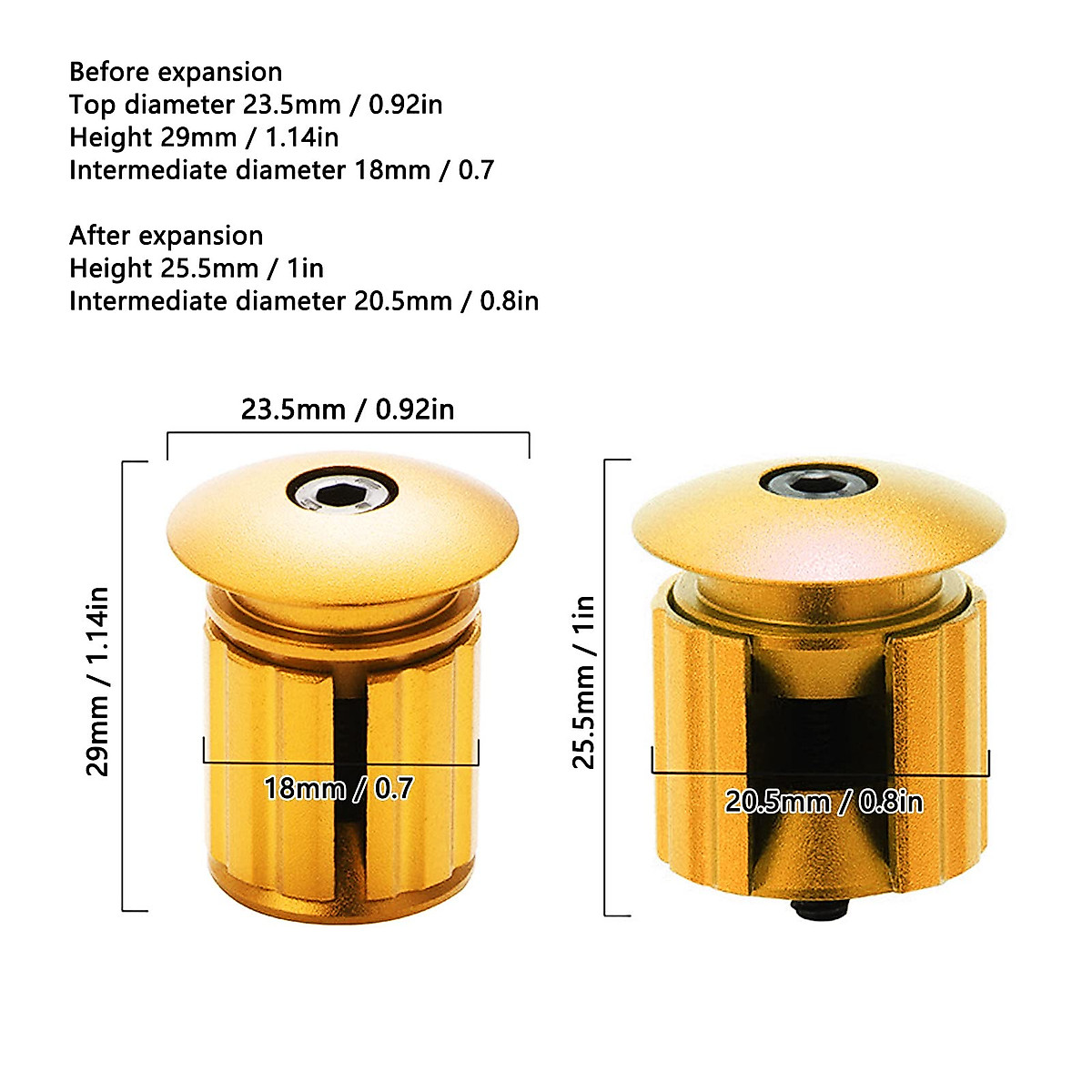 BuyWeek Bike Handlebar End Plugs, 1 Pair Bicycle Expansion Bar Plug Aluminum Alloy Bike Expansion Lock Bar Plug for Mountain Road Bike(Gold)