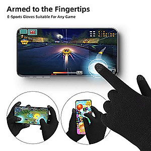 ZEPOHCK Game Gloves, Anti-Sweat Breathable Touch Finger Gaming Glove for Highly Sensitive Nano-Silver Fiber Material, Support Almost All Mobile Gaming (Black)