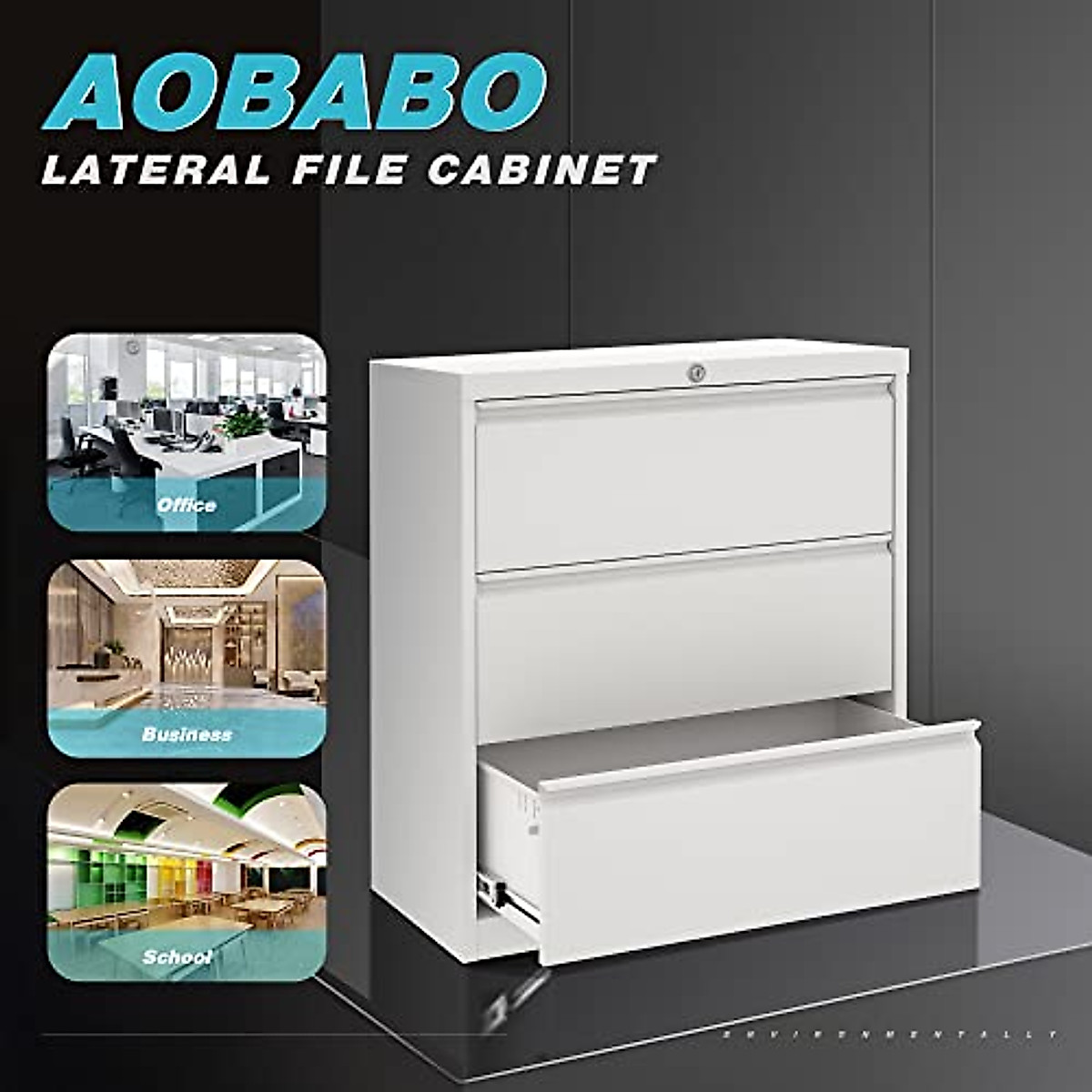 Aobabo Metal Lateral File Cabinet with Lock,Large Deep Drawer with Adjustable File Bars for Office,Home,35.43 Inches Wide for Letter/Legal A4 Size Drawer,Assembly Required (White,3 Drawer)………