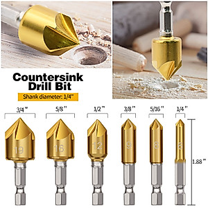 23pcs Woodworking Chamfer Drilling Tool Set, Including 7pcs 3-Point Countersink Drill Bit, 8pcs Wood Plug Cutters, 6pcs Countersink Drill Bits, 1pcs L-Wrench, 1pcs Center Punch for Wood