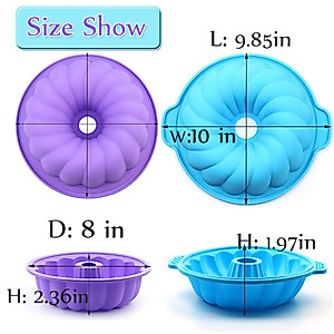 AILEHOPY Silicone Bundt Cake Pan - 8-10Inch Round Fluted Tube Cake Baking Molds，Non-stick Food Grade Silicone Mold For Gelatin, Bread, Jello, Chiffon, 2Pack