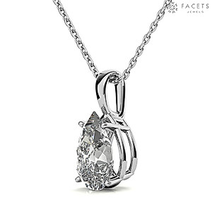 FACETS JEWELS 14K White Gold 1 carat 8.5 mm x 5.5 mm DEF Color Pear Cut Moissanite Classic 4 Prong Set Solitaire Simulated Diamond Pendant for Women Girls (AFP0031_14KW1)
