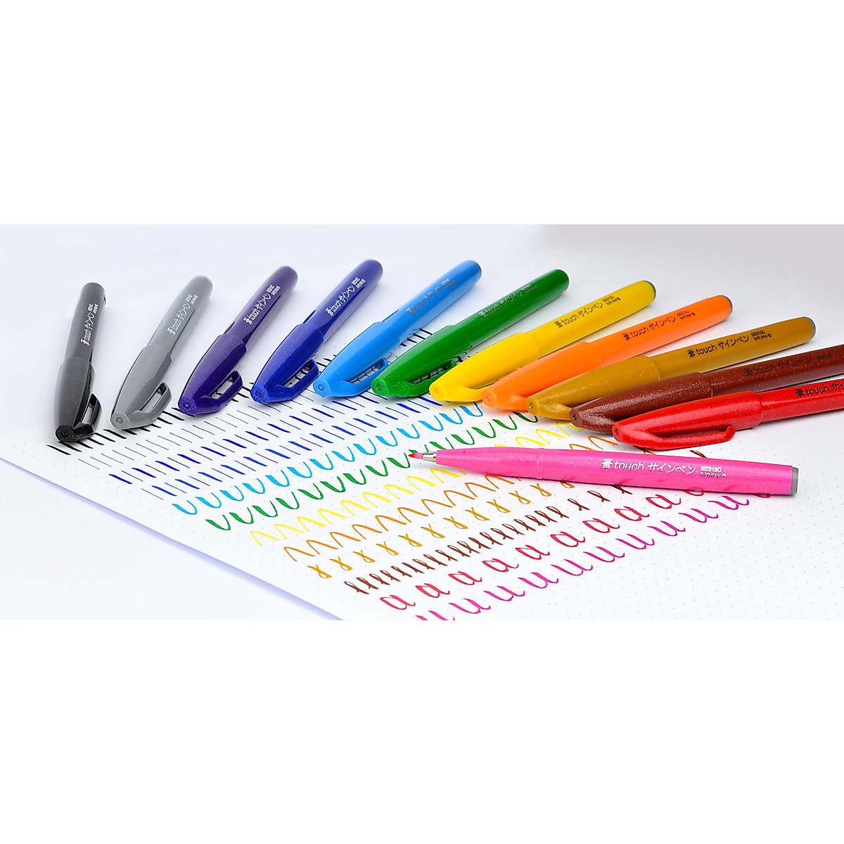 Pentel SES15-12 Brush Sign Pen Basic Assortment Fibre-Tip Brush Like Tip Pack of 12 Assorted Colours
