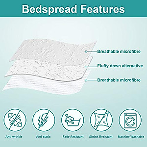 Hansleep White Quilt Queen Size - Damask Summer Bedspreads Queen, Soft Lightweight Coverlet Bedding Set, 3 Piece (1 Quilt, 2 Pillow Shams)