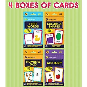 Carson Dellosa Toddler Flash Cards 4 Pack, Alphabet Flash Cards, Sight Word Flash Cards, Colors & Shapes Flash Cards, Number Flash Cards, Math & Phonics Kindergarten - Preschool Learning Activities 4+