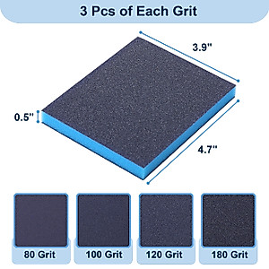 Bates- Sanding Sponge, 12 Pack, 3.9”x4.7”, 80/100/120/180 Grit, Sanding Block, Sanding Paper Block, Sandpaper Sponge Block, Sanding Blocks for Wood, Sanding Sponges, Sand Block, Sanding Blocks Drywall