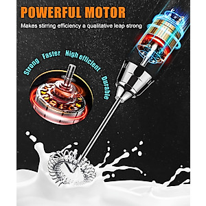 YUSWKO Rechargeable Milk Frother for Coffee with Stand, Handheld Drink Mixer with 3 Heads 3 Speeds Electric Stirrers for Latte, Cappuccino, Hot Chocolate, Egg - Black