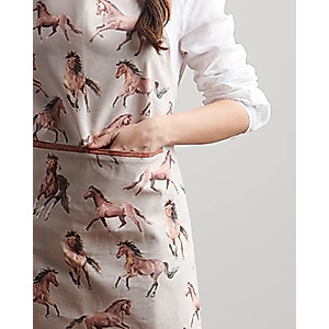 Maison d' Hermine Apron 100% Cotton 27.50"x31.50" 1 Piece Adjustable Neck Strap Cloth Aprons with Center Pocket & Long Ties for Gifts, Chef, Women & Men, Free Horses - Thanksgiving/Christmas