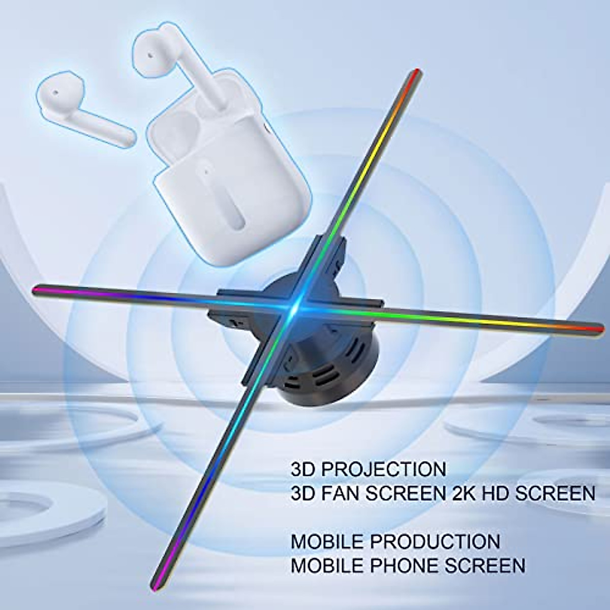 3D Hologram Projector, 20.47in 3D Hologram Advertising Display Fan WiFi Real Time Live Stream, Naked Eye Holographic Video Advertising Projector with 624LED Light for Business Store Shop Bar(US)