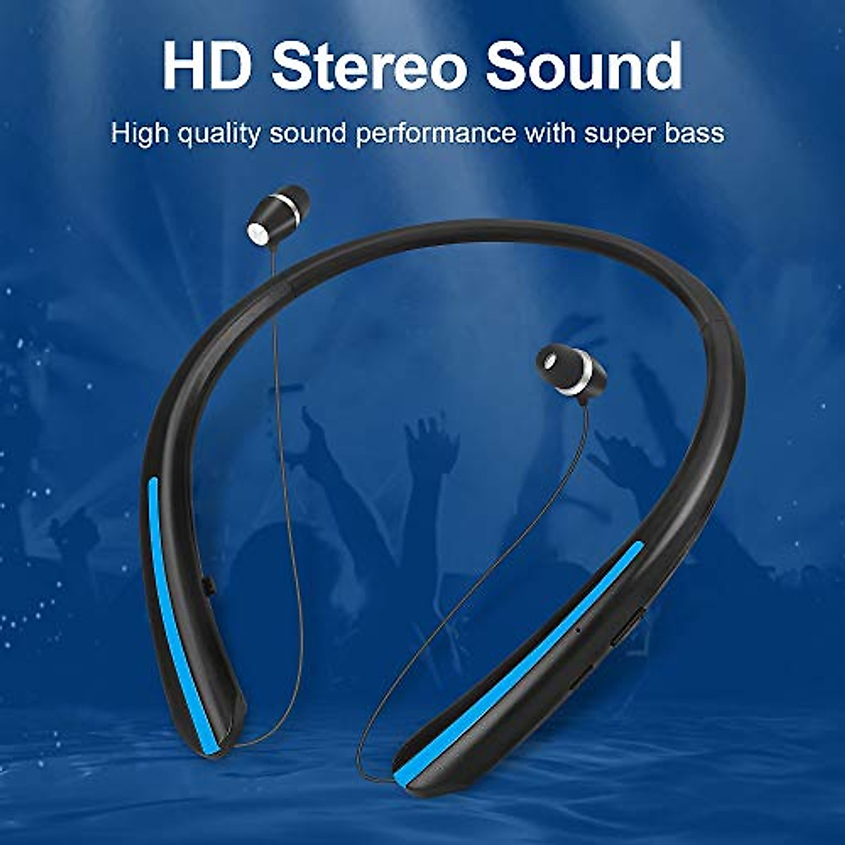 Bluetooth Retractable Headphones, Upgraded Wireless Earbuds Neckband Headset Sports Sweatproof Earphones